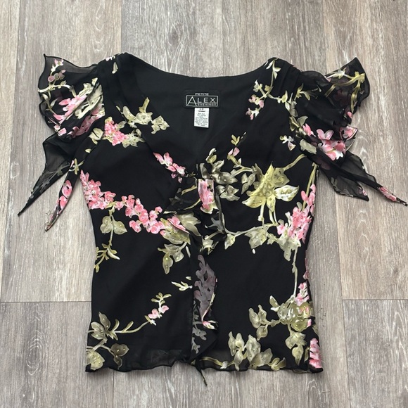Alex Evenings | Tops | Vintage Alex Evenings Floral Sequin Silk Ruffle ...